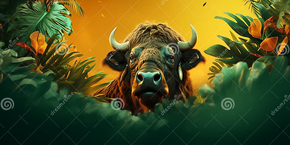Bison in the Jungle - 3D Render. this is a 3d Render Illustration Stock ...