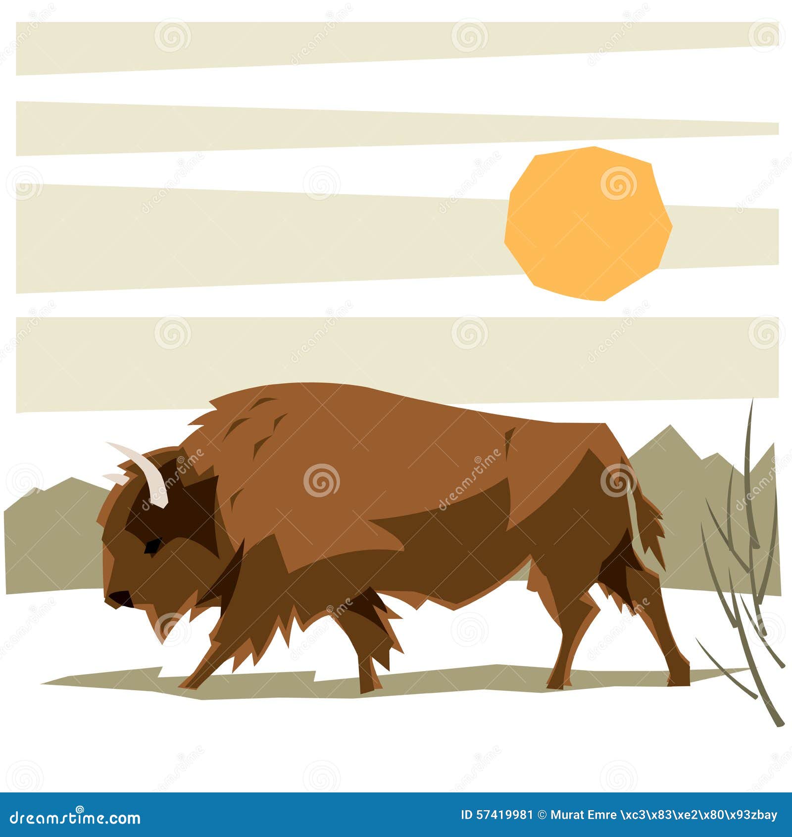 Bison stock vector. Illustration of lonely, bison, desert - 57419981