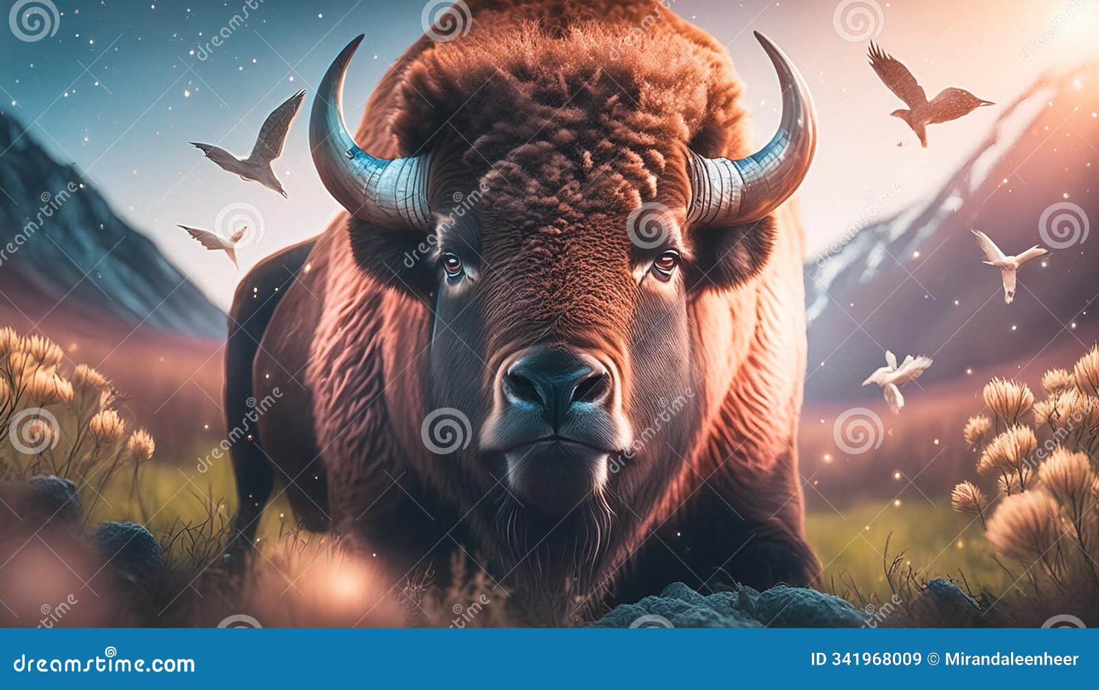 Bison in meadow cartoon stock image. Image of meadow - 341968009