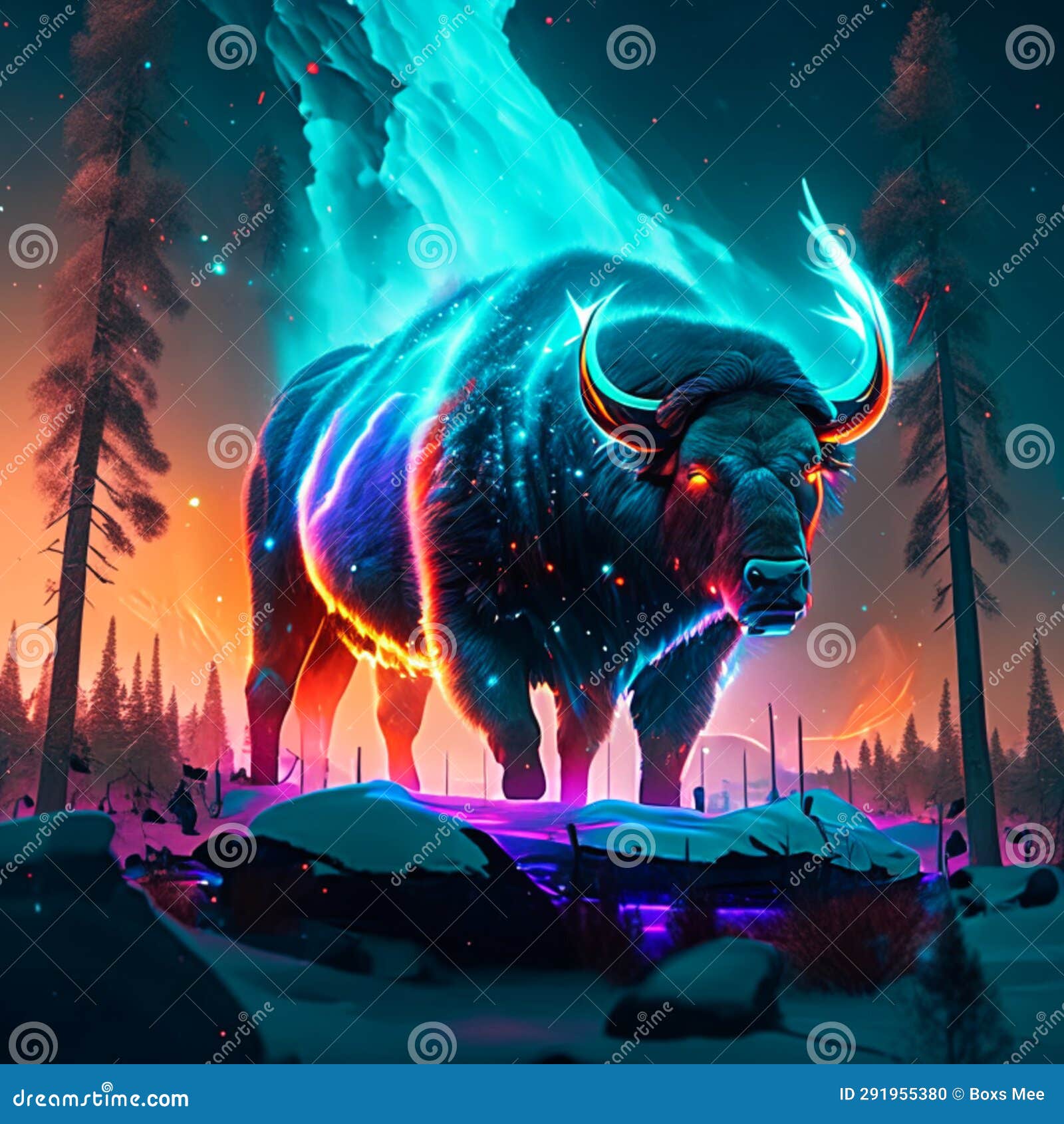 Bison in the Night Forest. 3d Rendering, 3d Illustration Stock ...