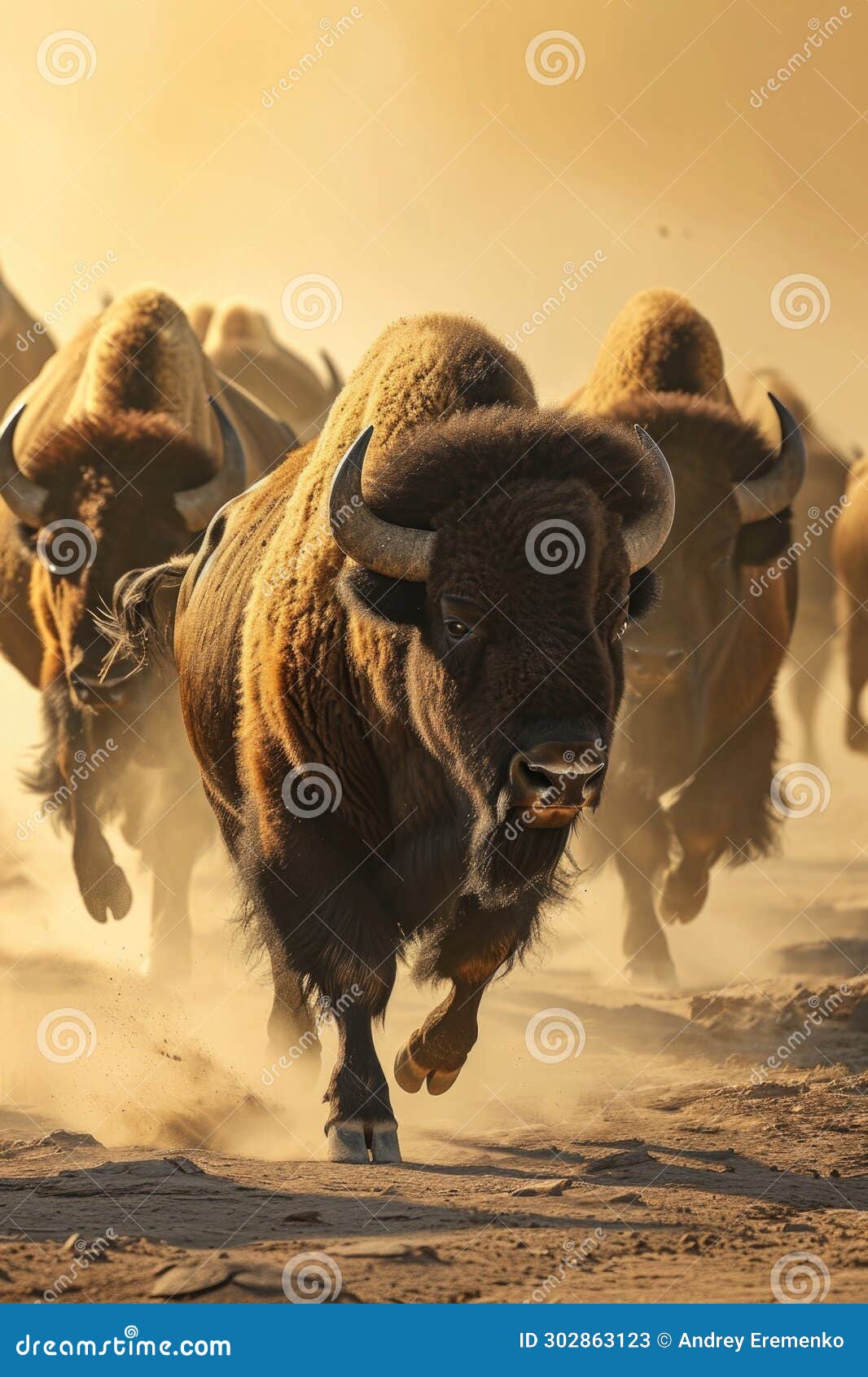Bison Run at Full Speed through the Dust Stock Illustration ...