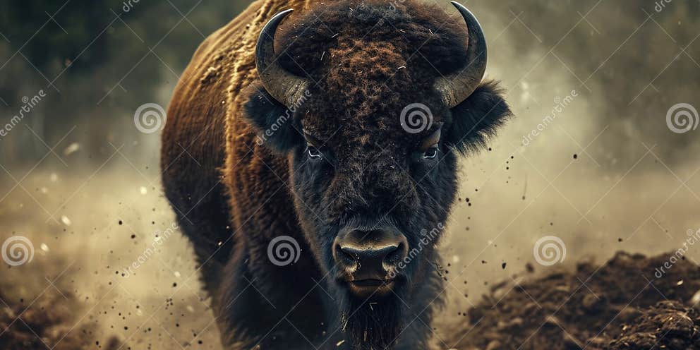 Bison Run at Full Speed through the Dust Stock Illustration ...