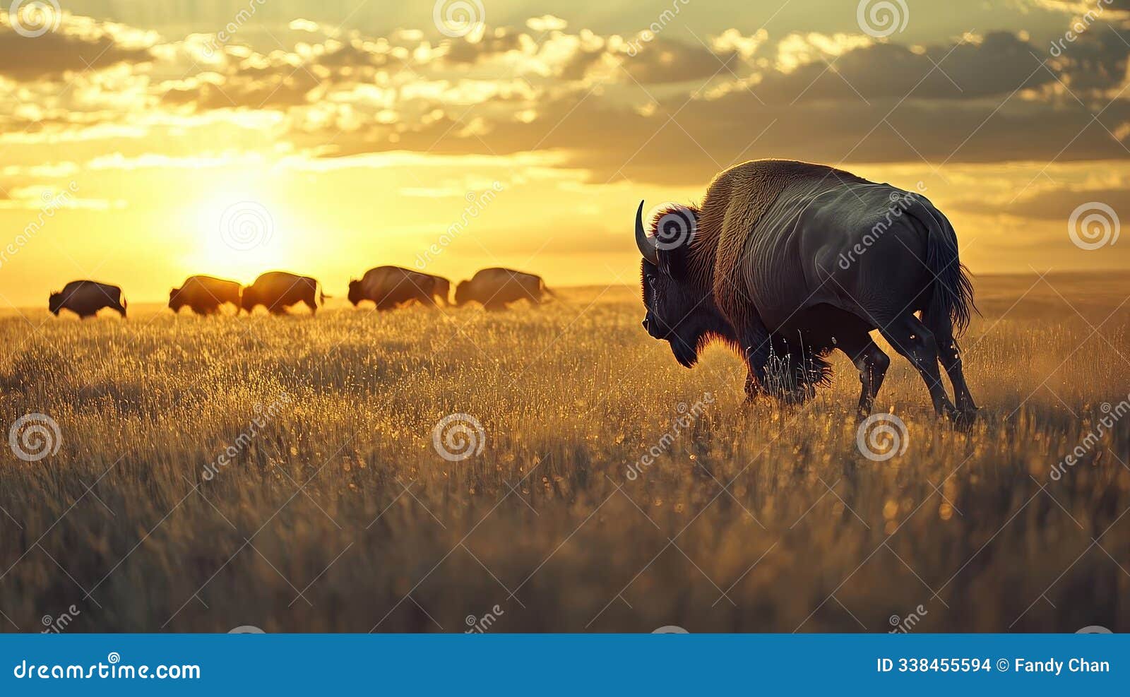 Bison Silhouettes At Sunset Hyperrealistic Concept Art Illustration ...