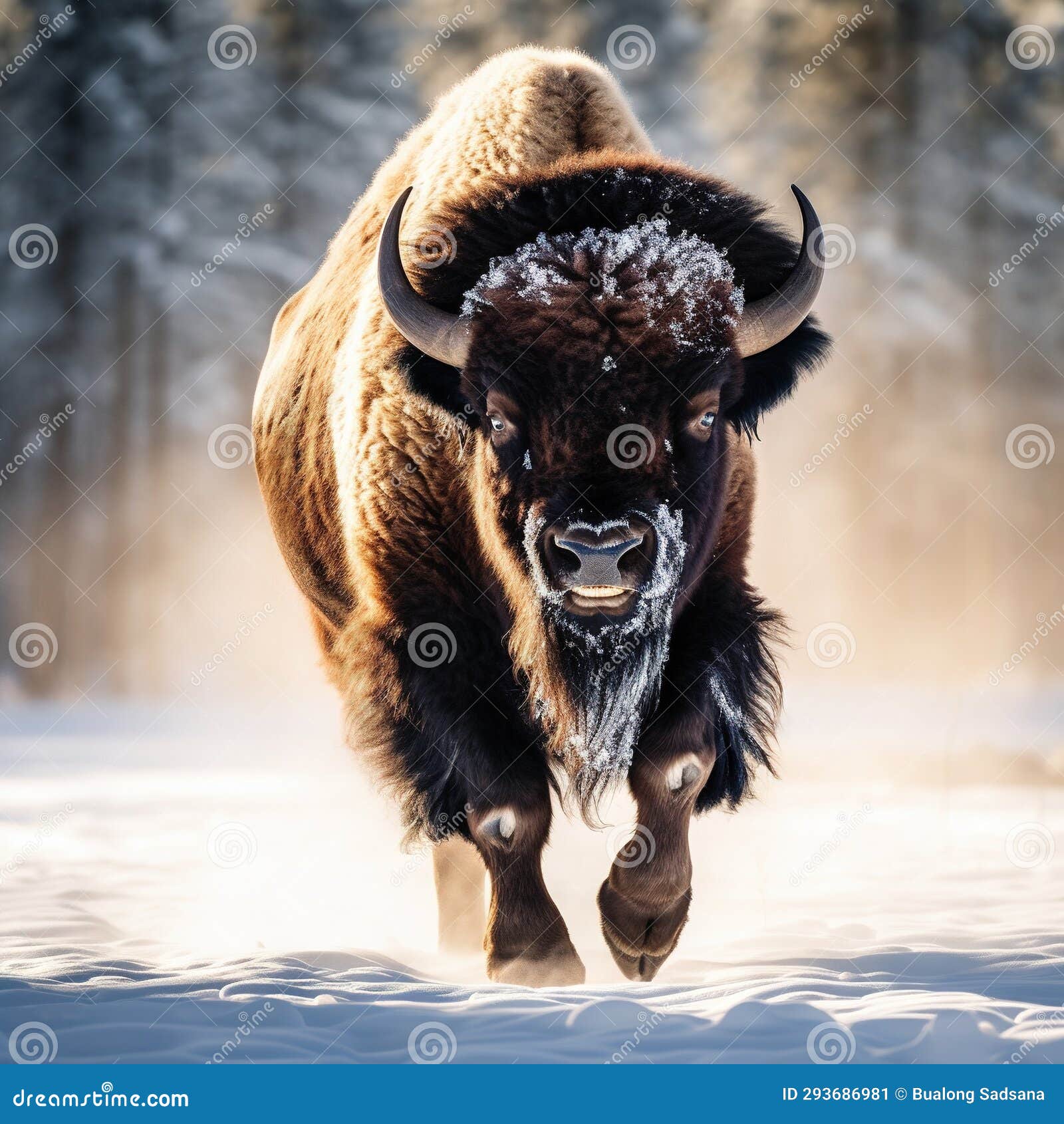 Bison in the snow stock illustration. Illustration of wilderness - 293686981
