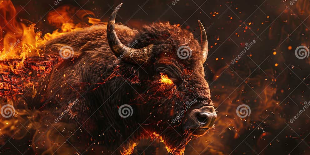 A Bison Stands Amidst Fire and Flames Stock Image - Image of wildfire ...