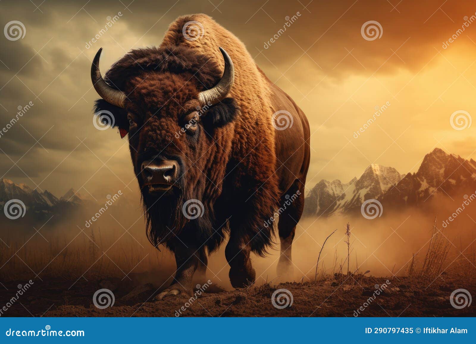 Bison in the Steppe. Wild Animal in the Steppe Stock Illustration ...
