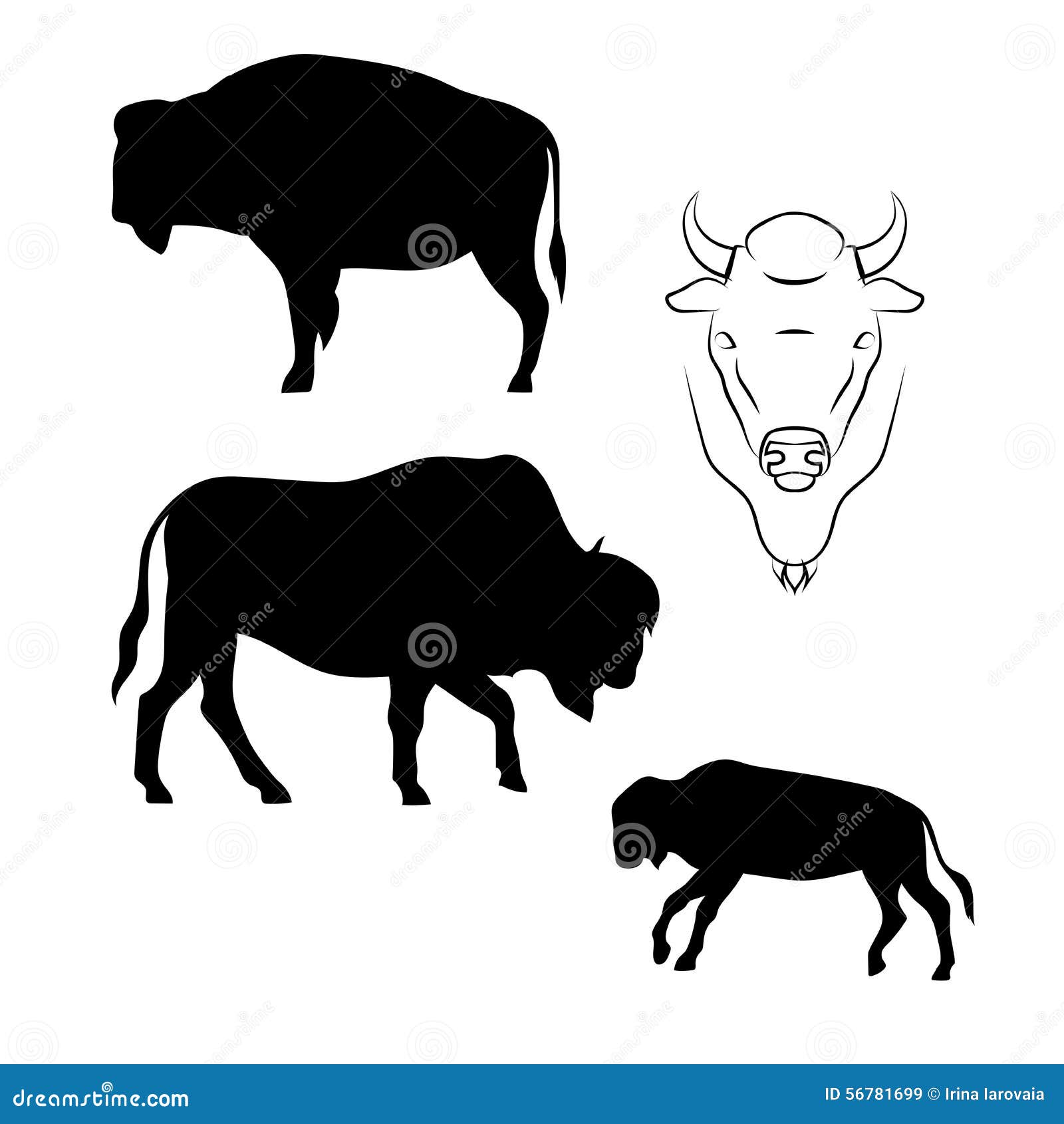 Bison vector silhouettes stock vector. Illustration of group - 56781699
