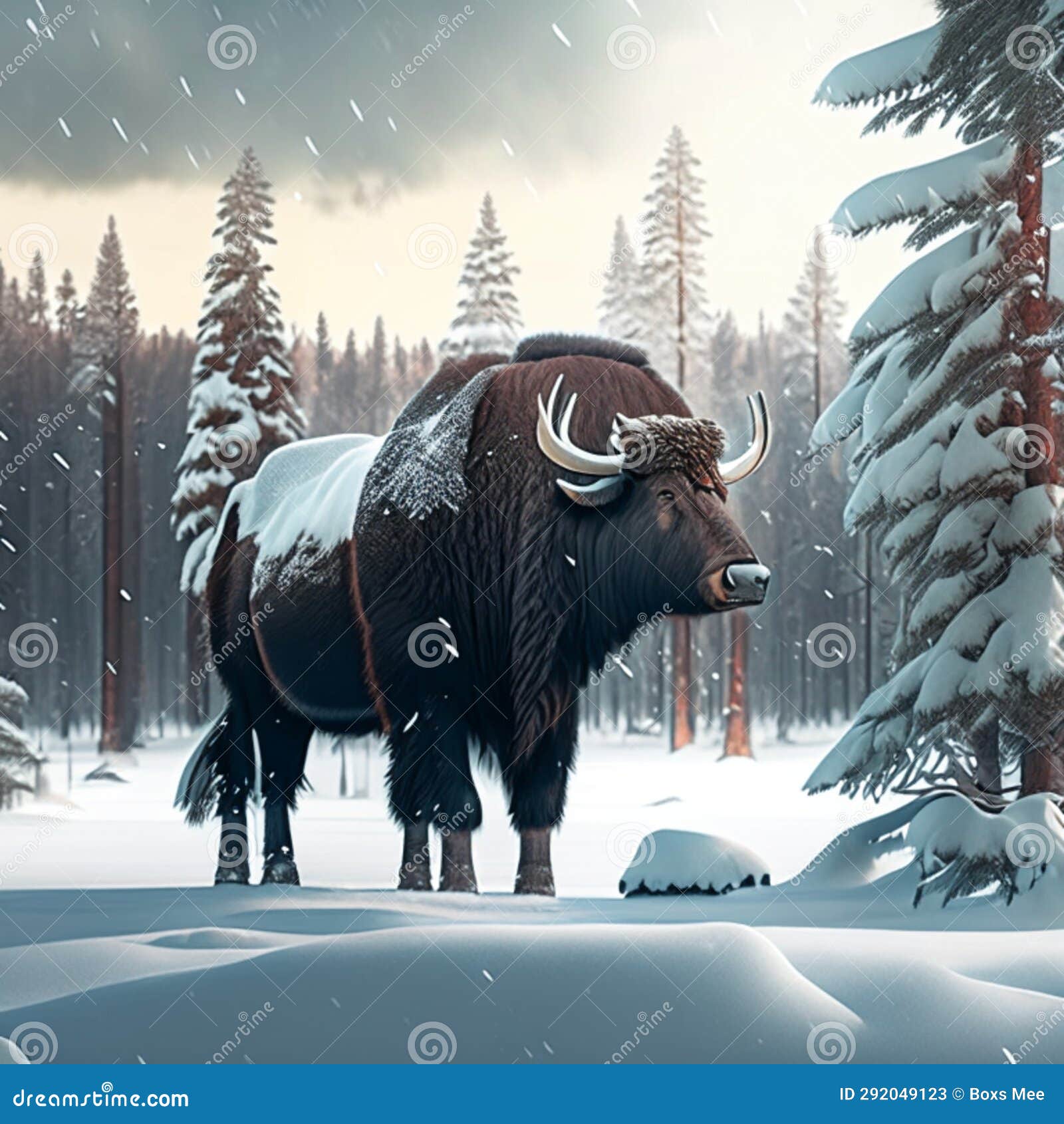Bison in Winter Forest. 3d Rendering, 3d Illustration Stock ...