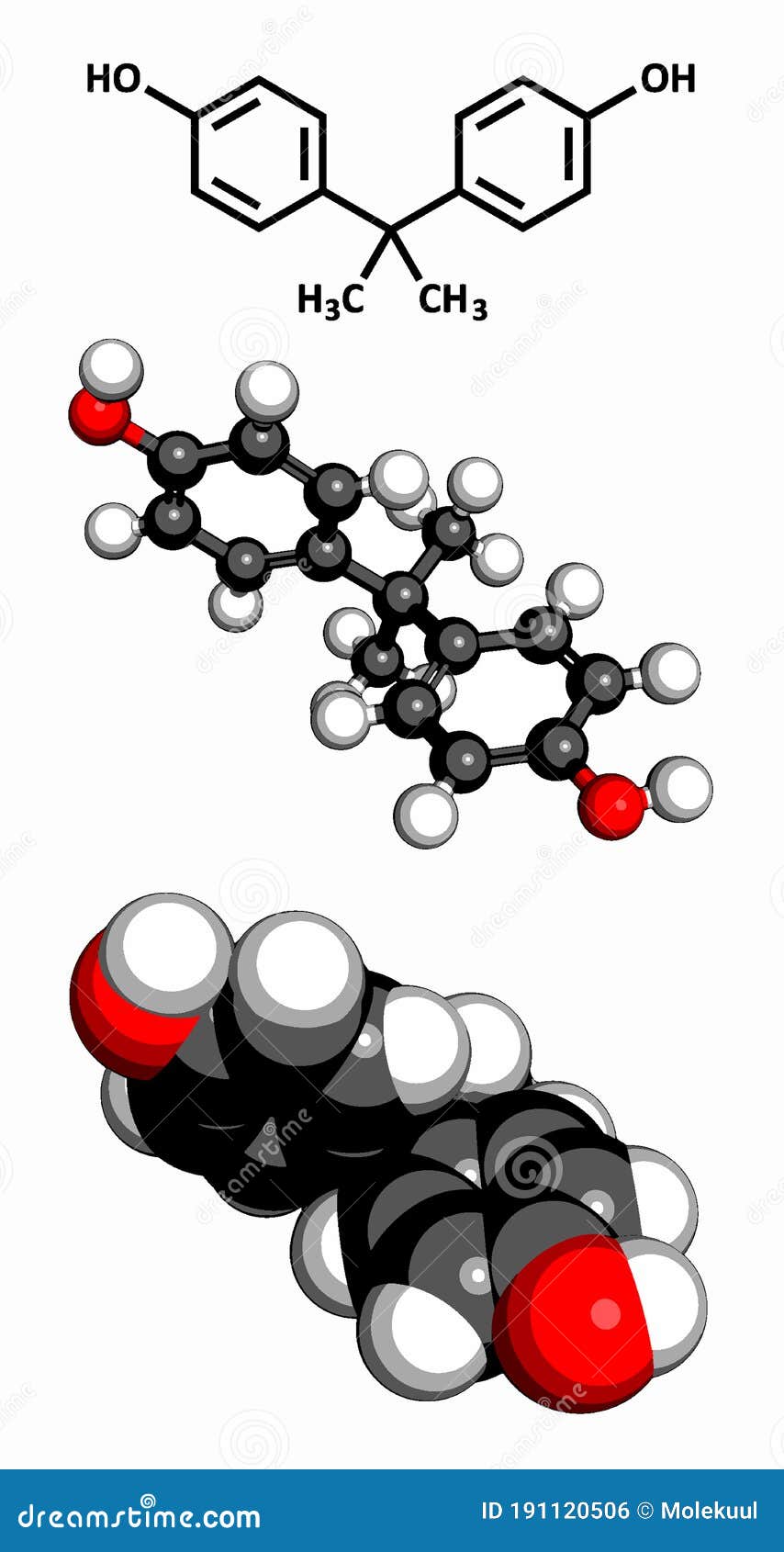 Bisphenol a (BPA) Plastic Pollutant, Molecular Model Stock Vector ...