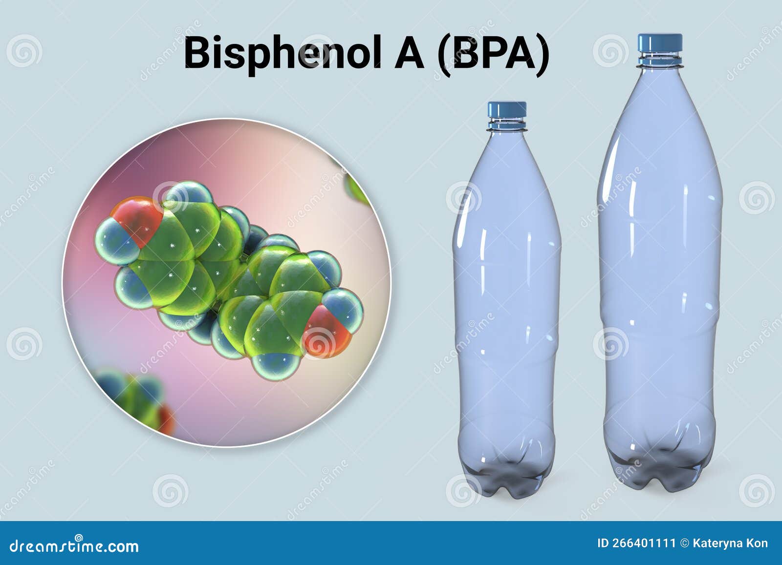 Bisphenol a Molecule and Plastic Bottles, 3D Illustration. Organic ...