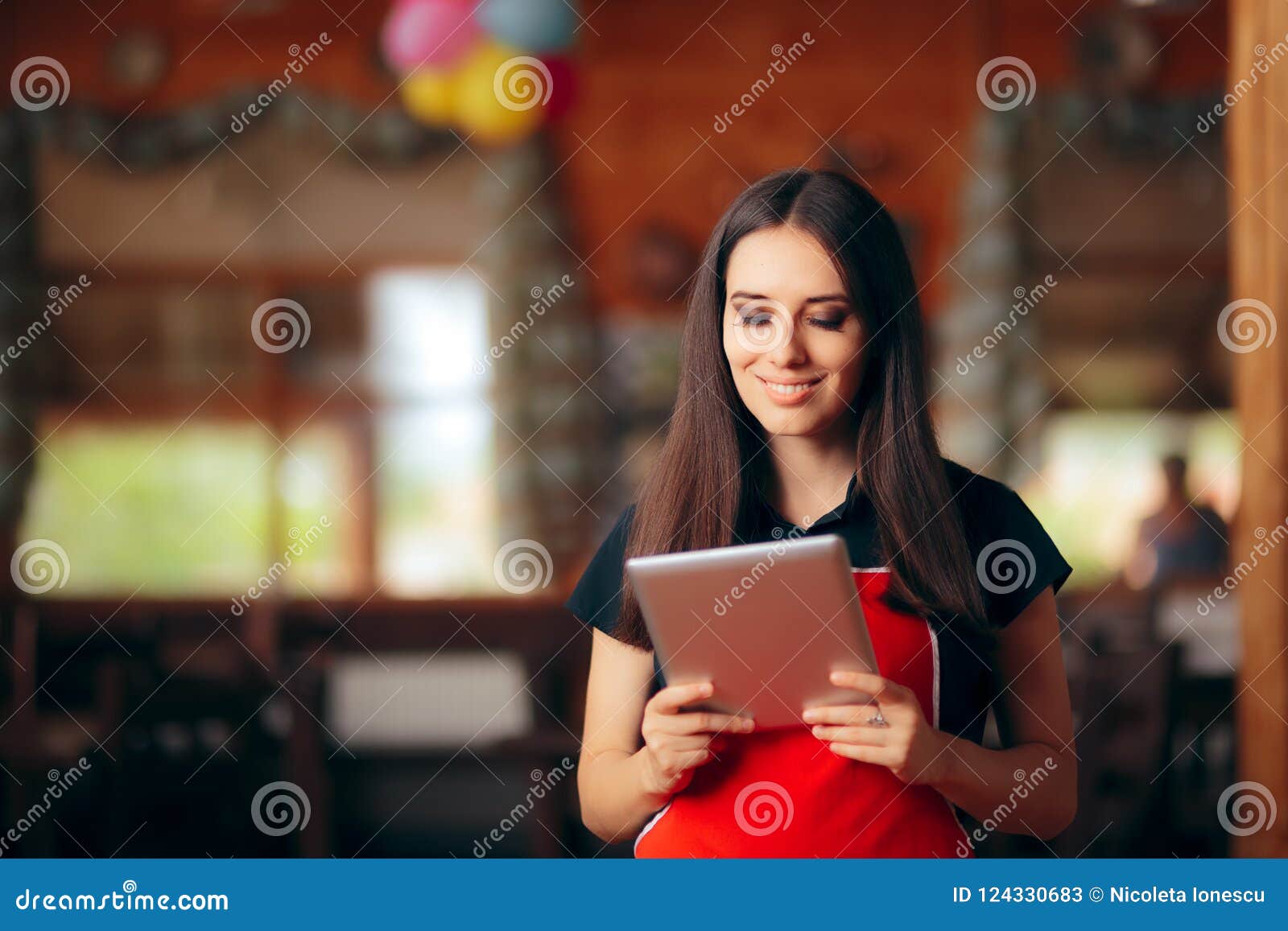 Restaurant Waitress with Pc Tablet Managing Orders Stock Image - Image ...