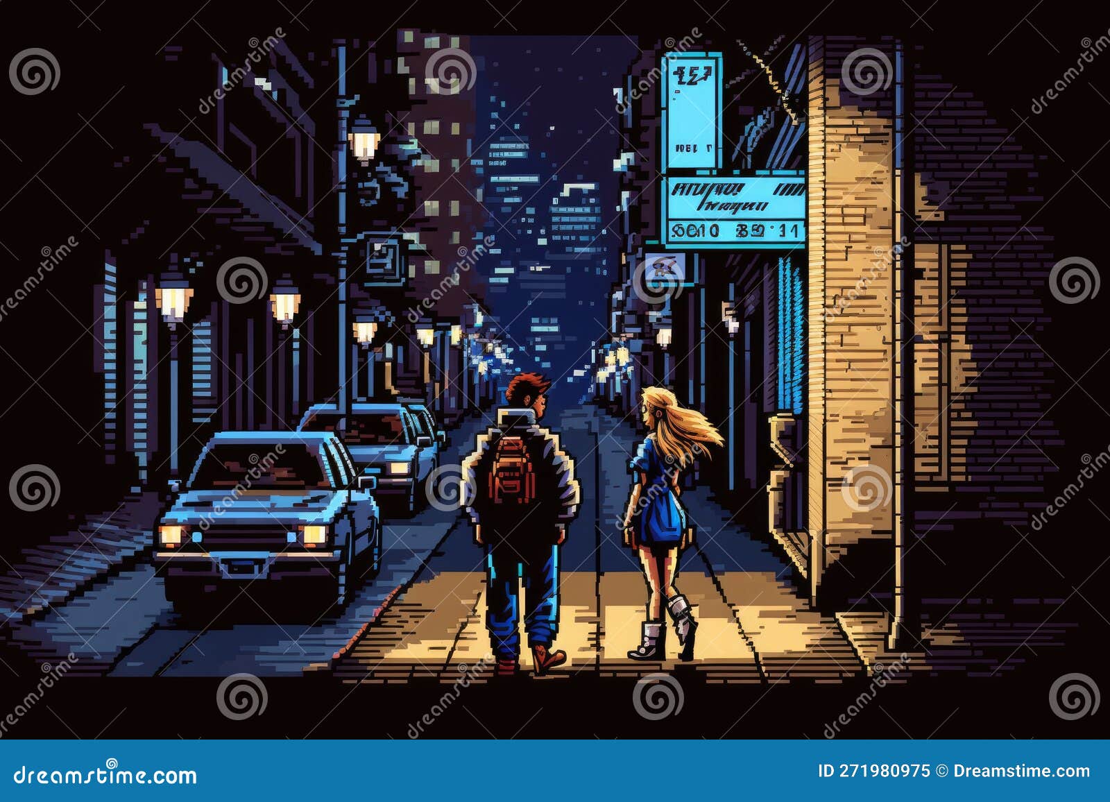 16 Bit Art Girlfriend Walking with Boyfriend at Night Generative AI ...