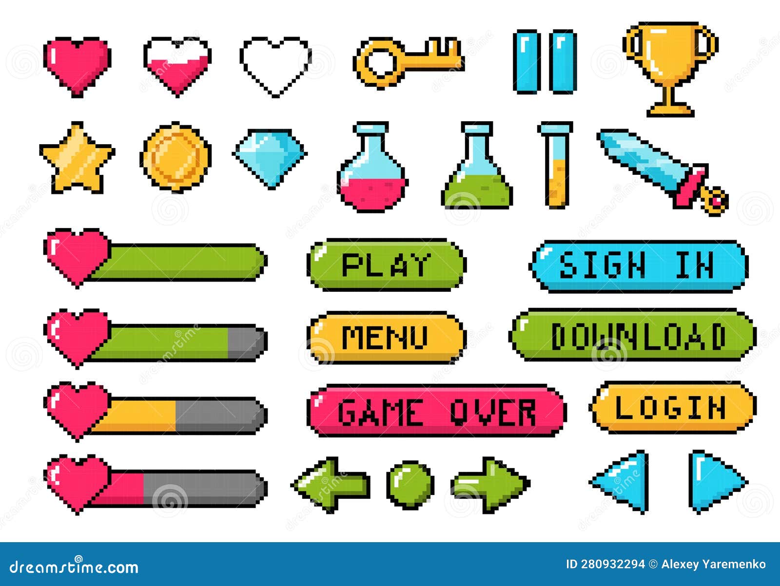 8bit buttons set stock vector. Illustration of item - 280932294