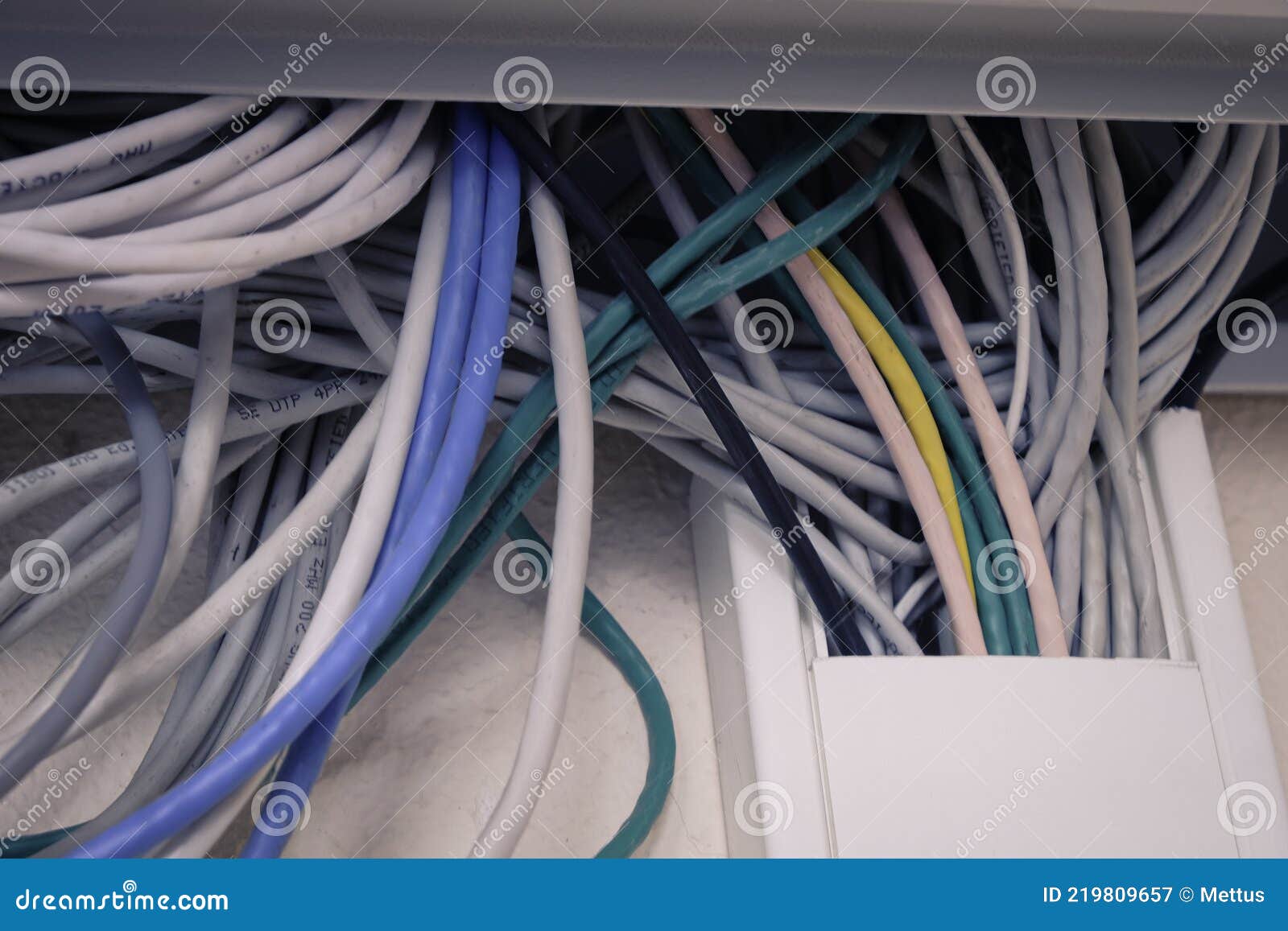 A Bit Chaotic Network Wires Behind the Rack Stock Image - Image of data ...