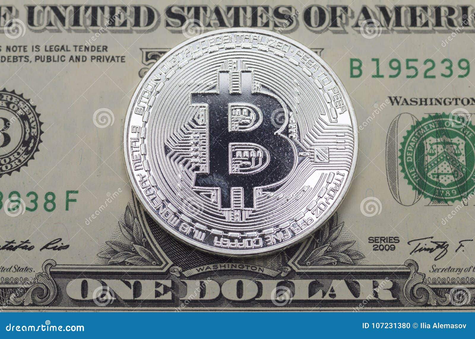 Bit Coin Lay on Face Side One Dollar Bill Stock Photo - Image of united ...