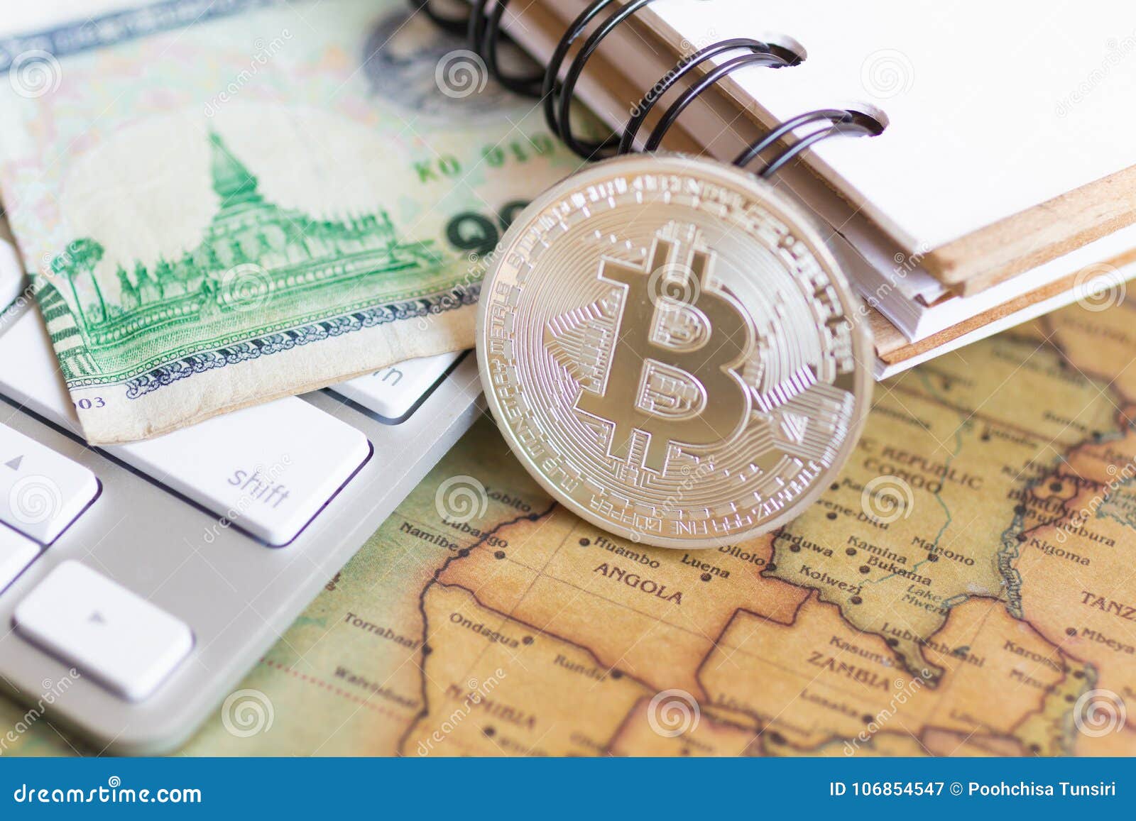 Bit-coin Placed on a Map of the World. Using As Business Concept Stock ...