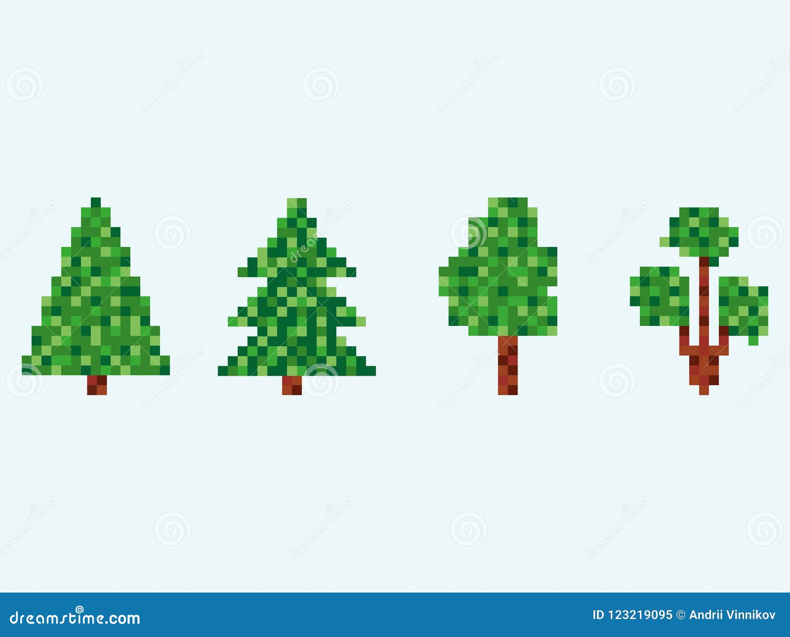 8 Bit Fir Tree Set. Pixel Christmas Tree Isolated on White Background ...