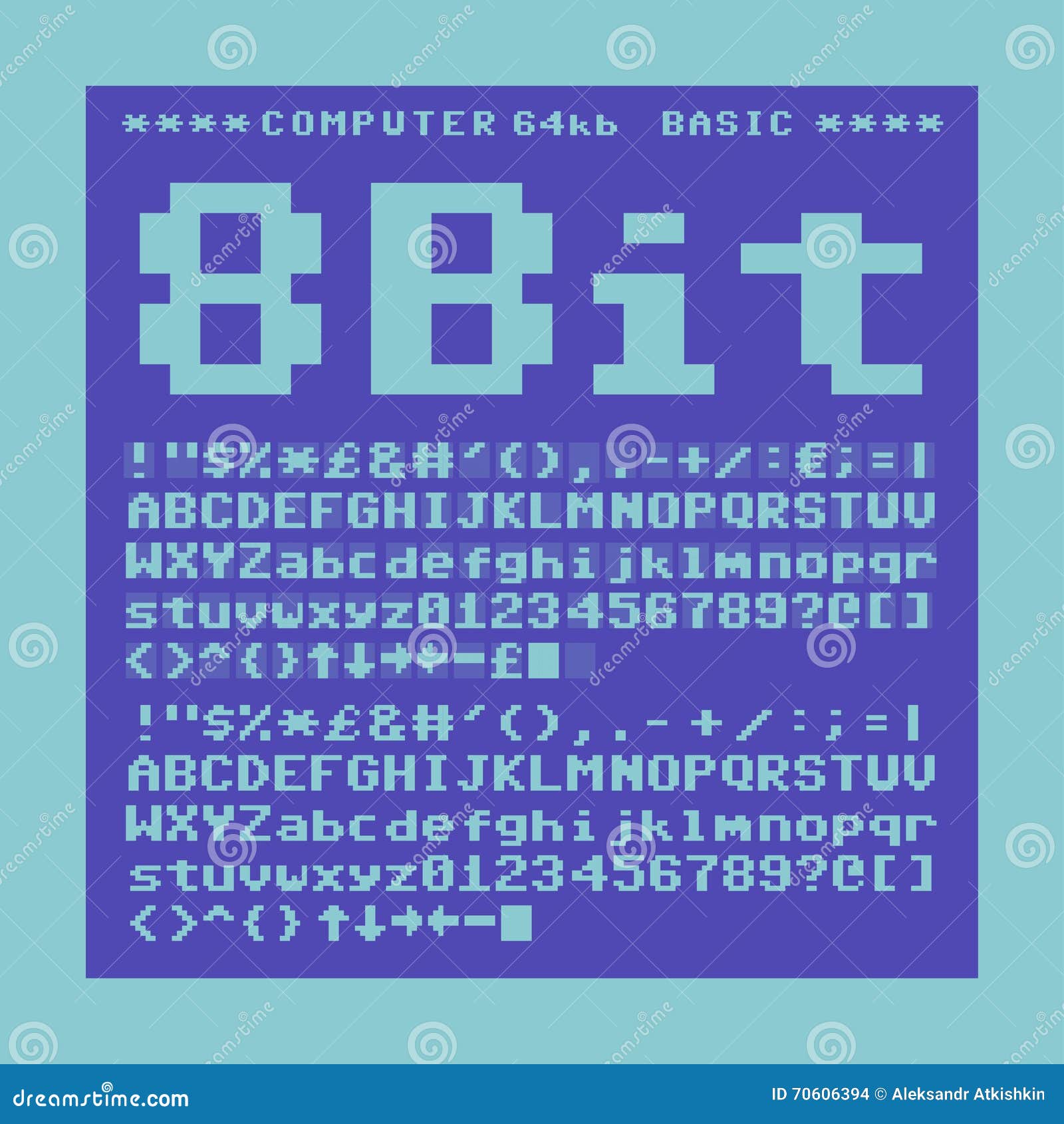 8 bit font stock vector. Illustration of computer, latin - 70606394