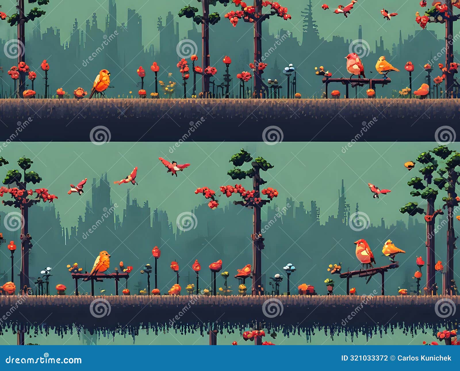 8-bit Graphics Pixels Scene with Birds - Generated by Ai Stock ...