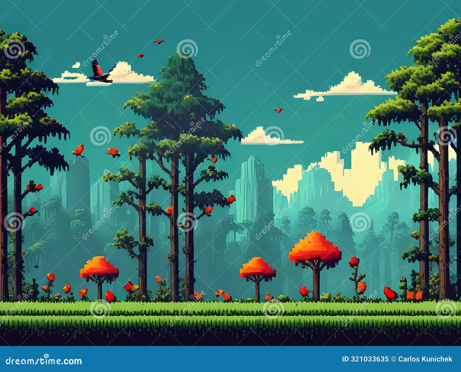 8-bit Graphics Pixels Scene with Birds - Generated by Ai Stock ...