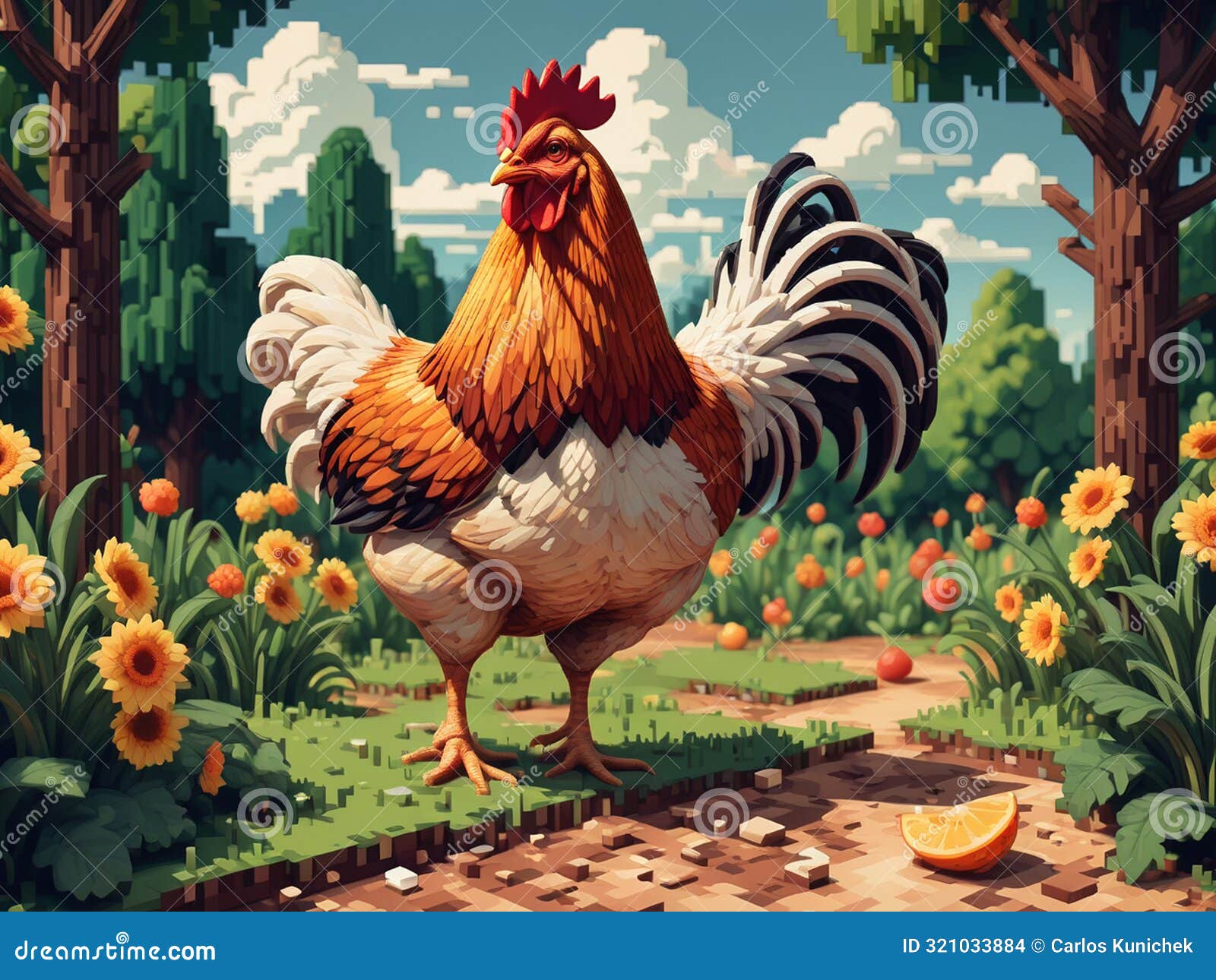 8-bit Graphics Pixels Scene with Chicken - Generated by Ai Stock ...