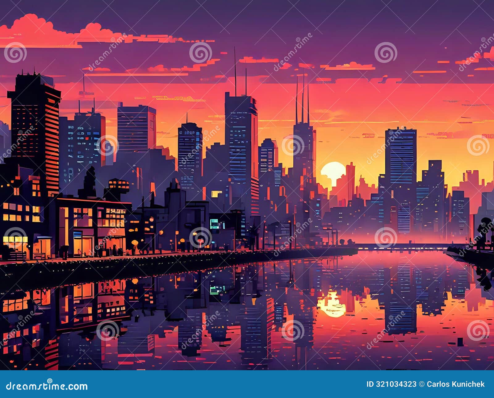 8-bit Graphics Pixels Scene with City at Sunset - Generated by Ai Stock ...
