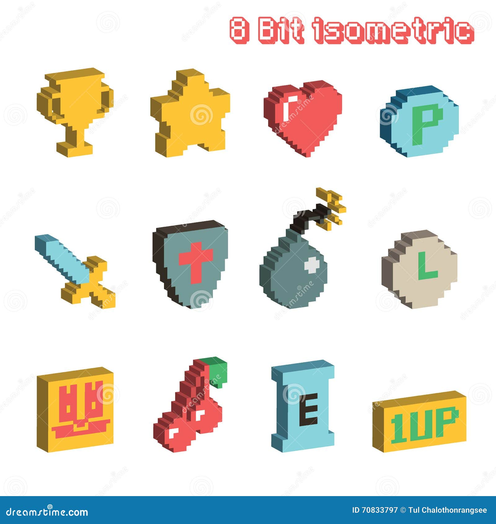 8 bit isometric icons stock illustration. Illustration of isolated ...