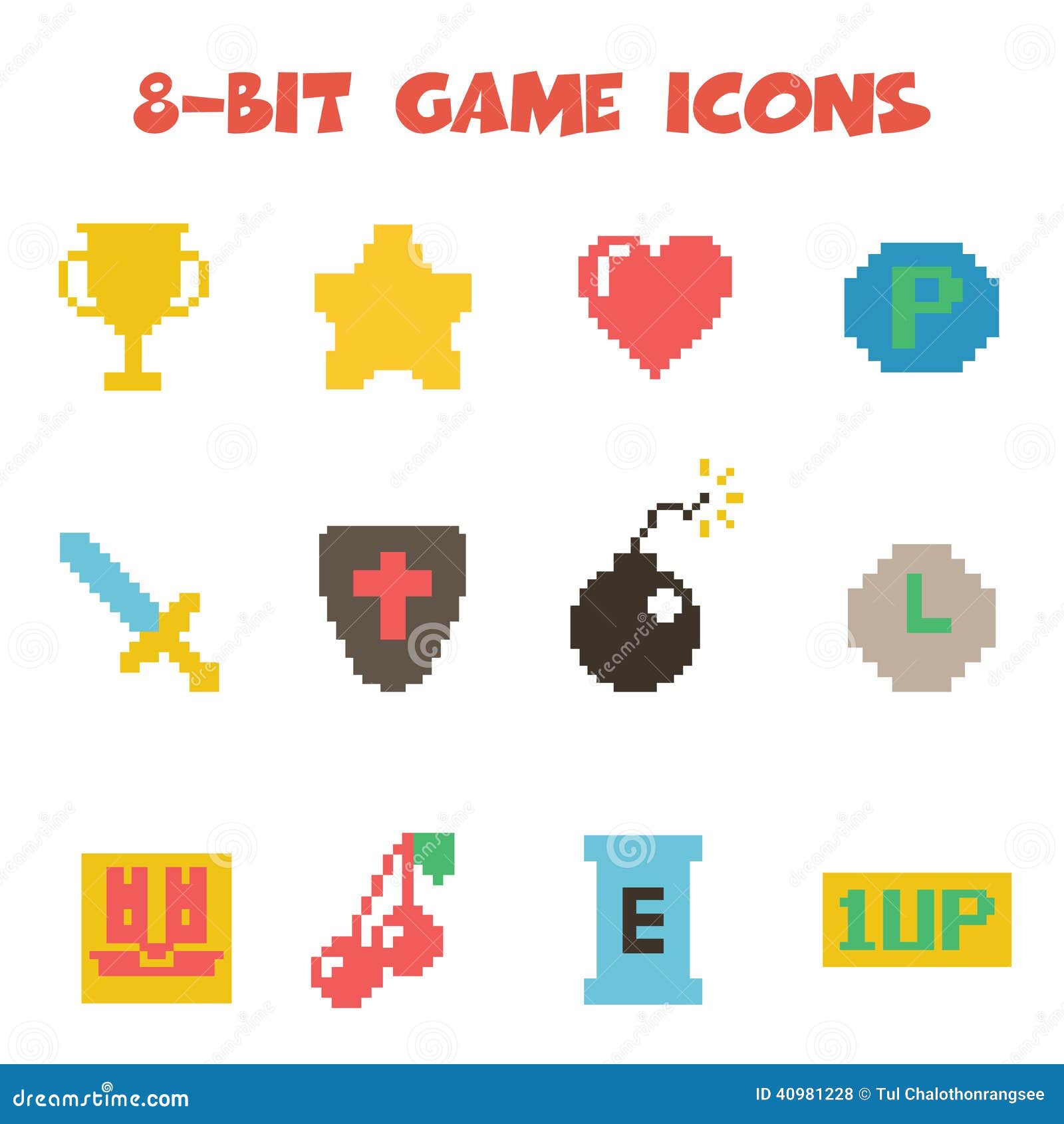 8 bit item icons color stock vector. Illustration of internet - 40981228