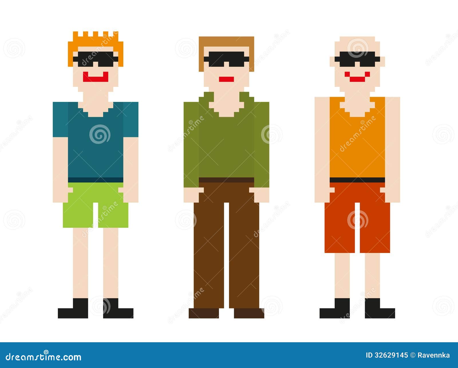 8bit men set stock vector. Illustration of shorts, face - 32629145