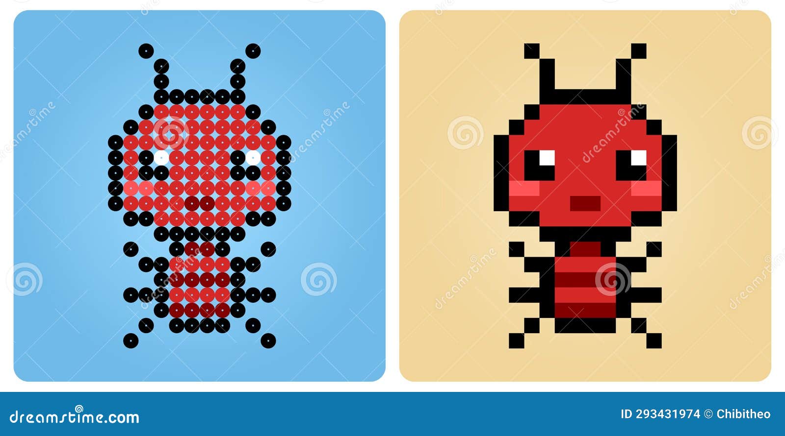 8 Bit Pixel Ant Character. Animals for Game Assets and Beads Pattern in ...