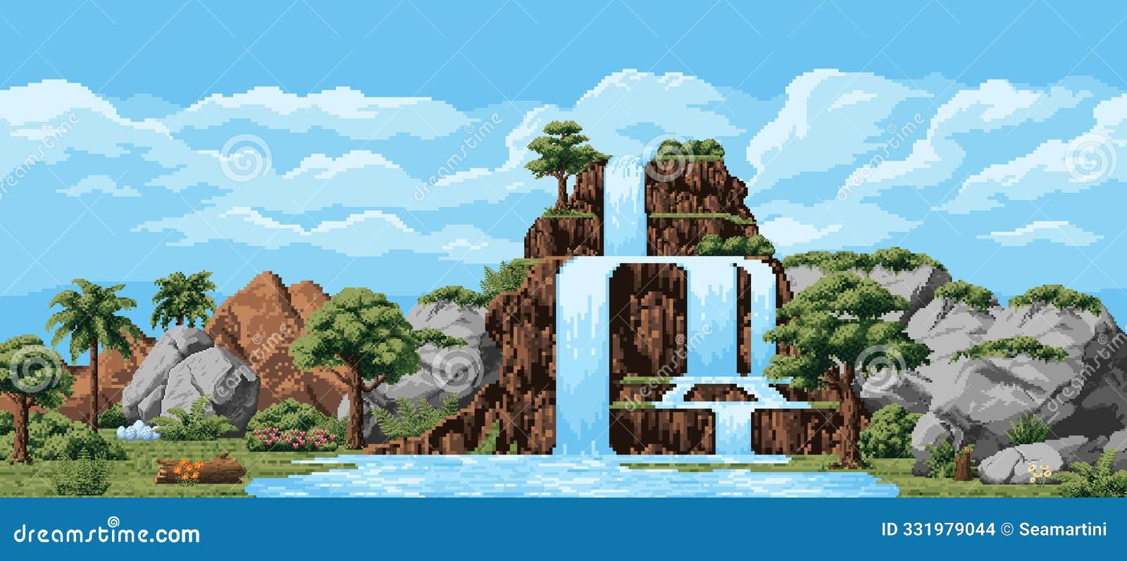 8 Bit Pixel Art Arcade Game, Prehistoric Landscape Stock Illustration ...