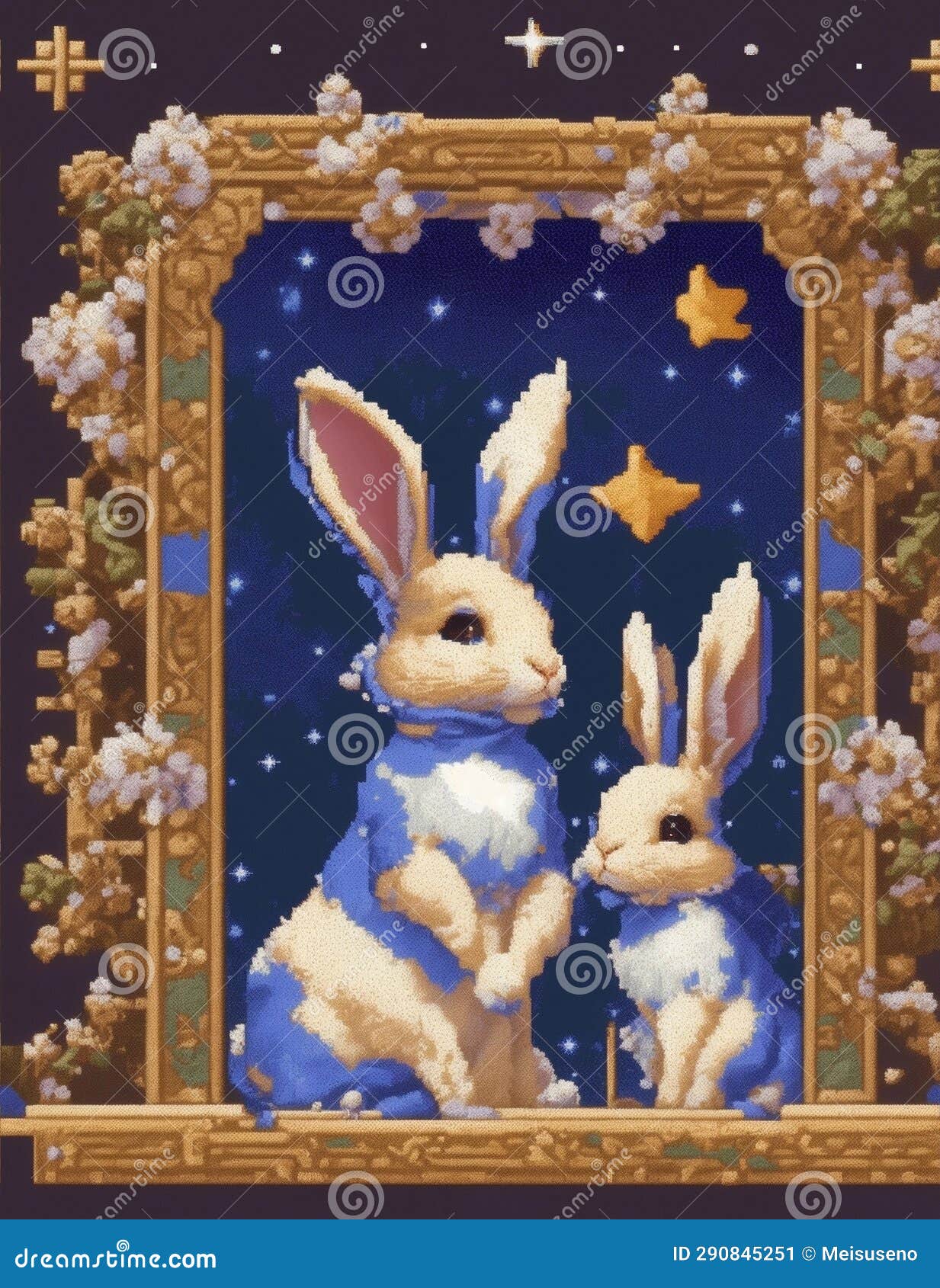 16 Bit Pixel Art Baroque Rabbit, Starry Background Illustration Stock ...