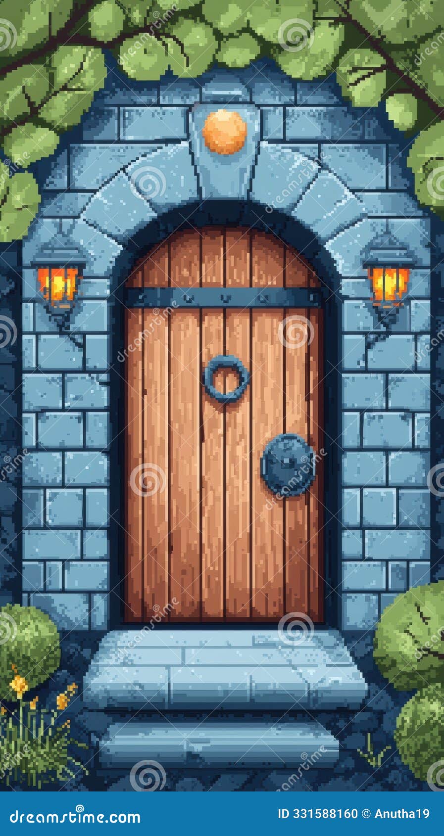 8-bit Pixel Art Dungeon Backdrop Featuring Dark Tones and Simple Design ...