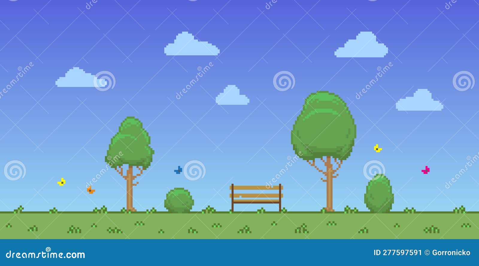 8bit Pixel Art Illustration of Bench in the Park Stock Vector ...
