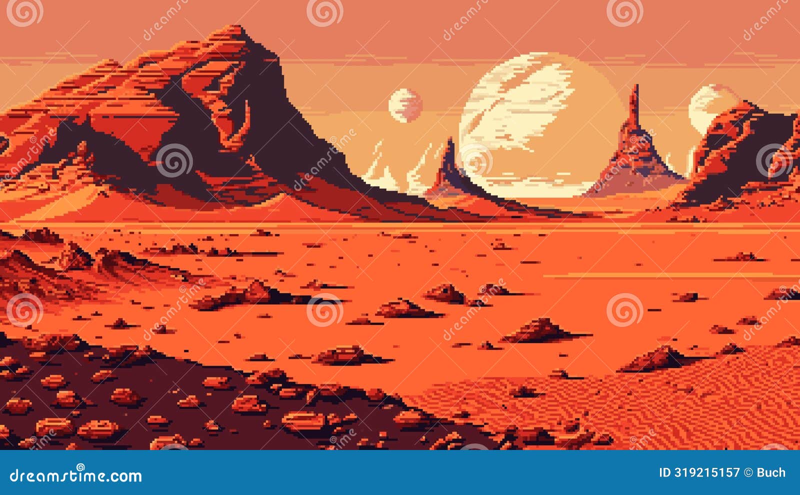 8 Bit Pixel Art Mars Planet Surface and Mountains Stock Vector ...
