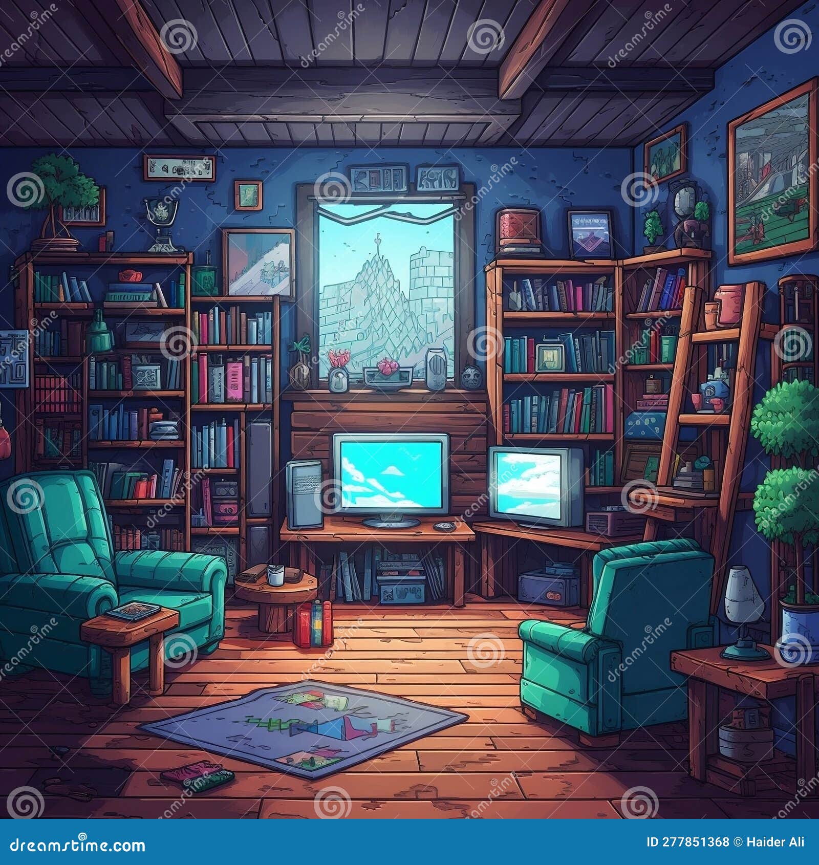 16-bit Pixel Art Room with TV and Books. Generative AI Stock ...