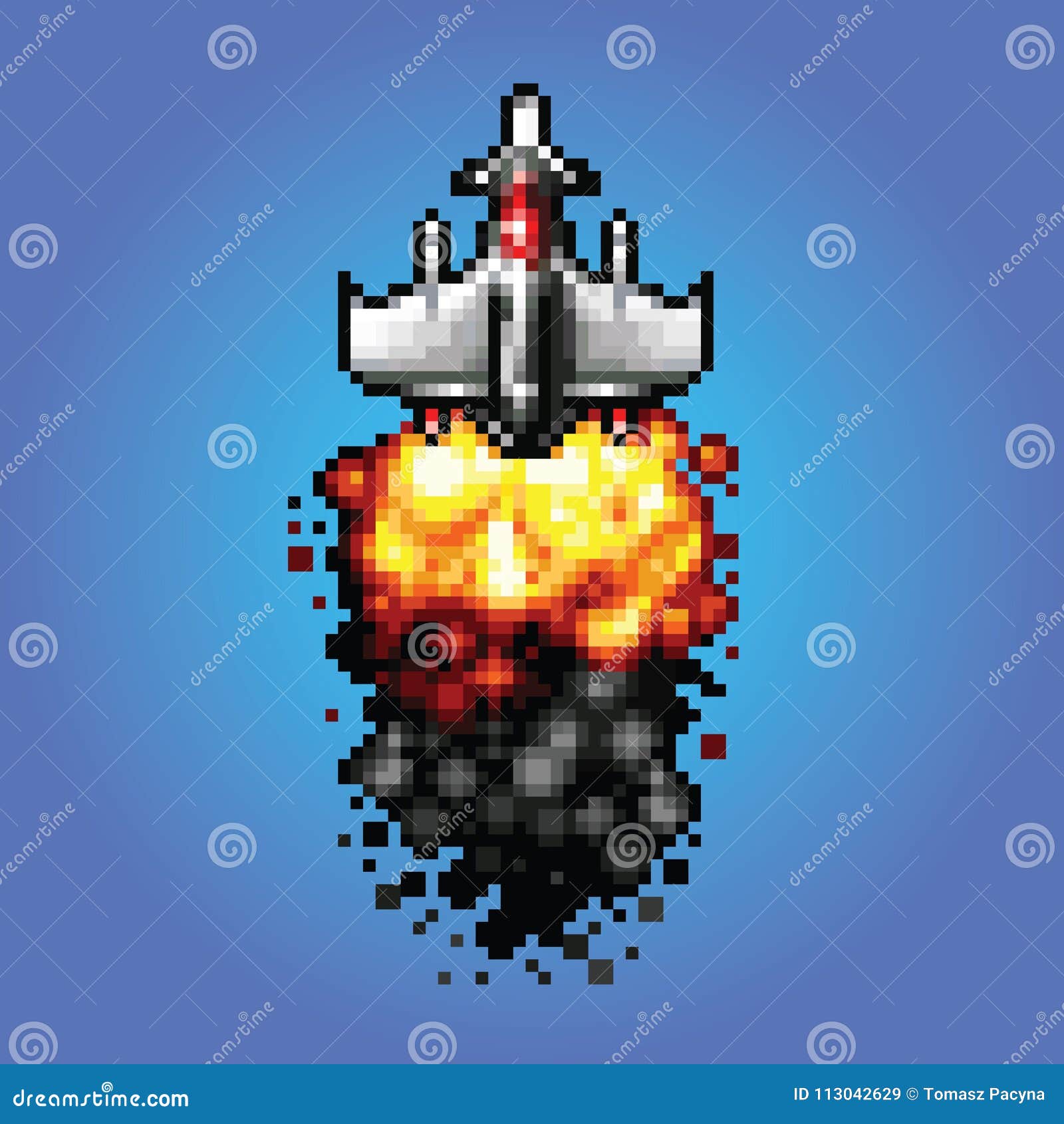 8-bit Pixel Art Space Ship Blasting Flying into Space Stock Vector ...