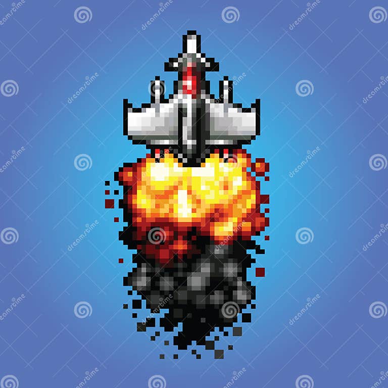 8-bit Pixel Art Space Ship Blasting Flying into Space Stock Vector ...