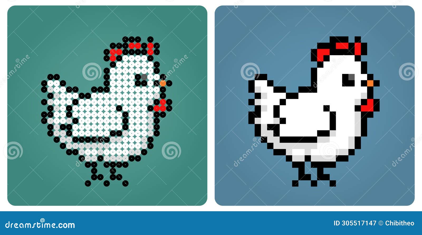 8 Bit Pixel Chicken. Cute Animal for Game Assets and Beads Pattern ...