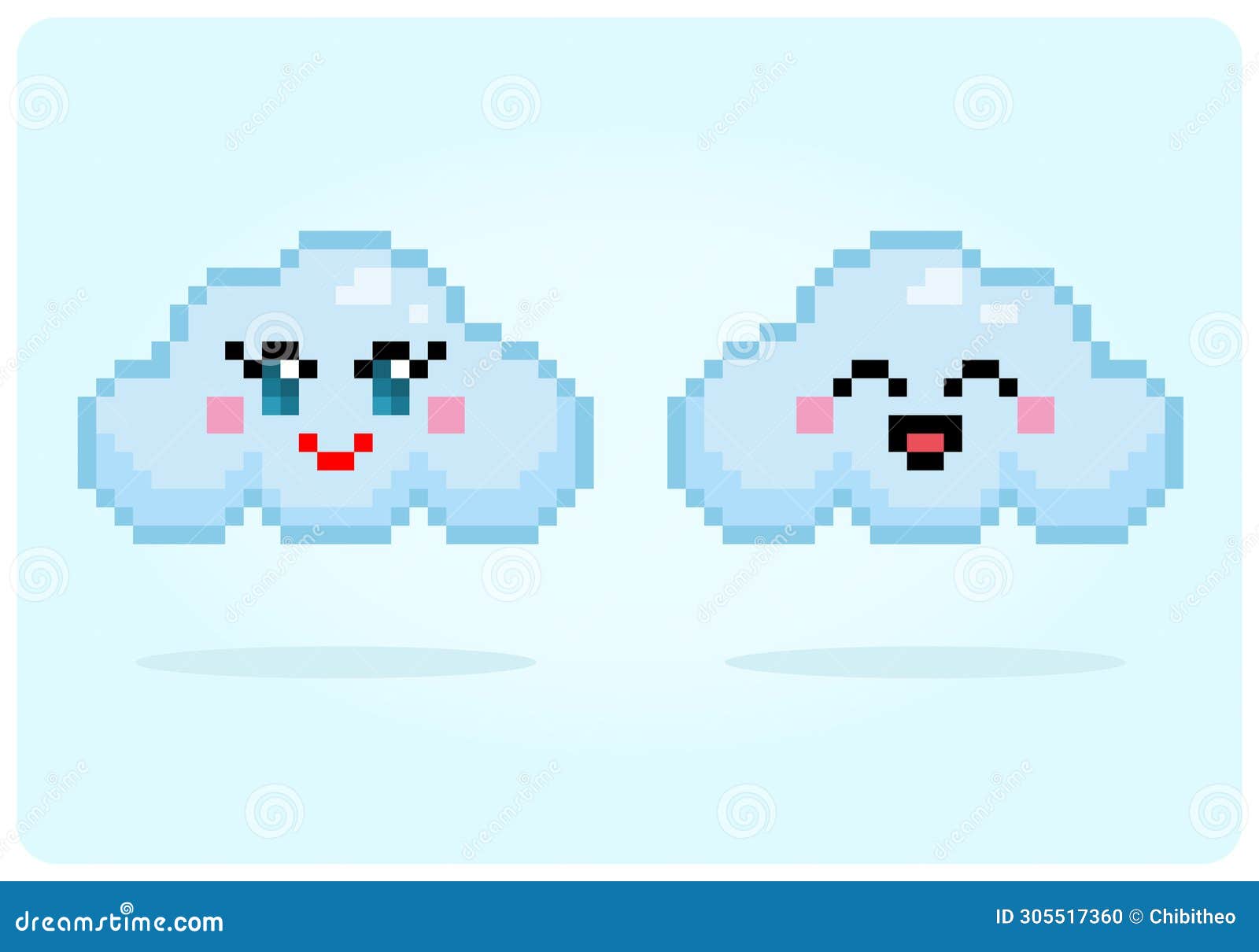 Pixel Art Kawaii Faces. Cute Pixelated Facial Expressions, Uwu Face ...