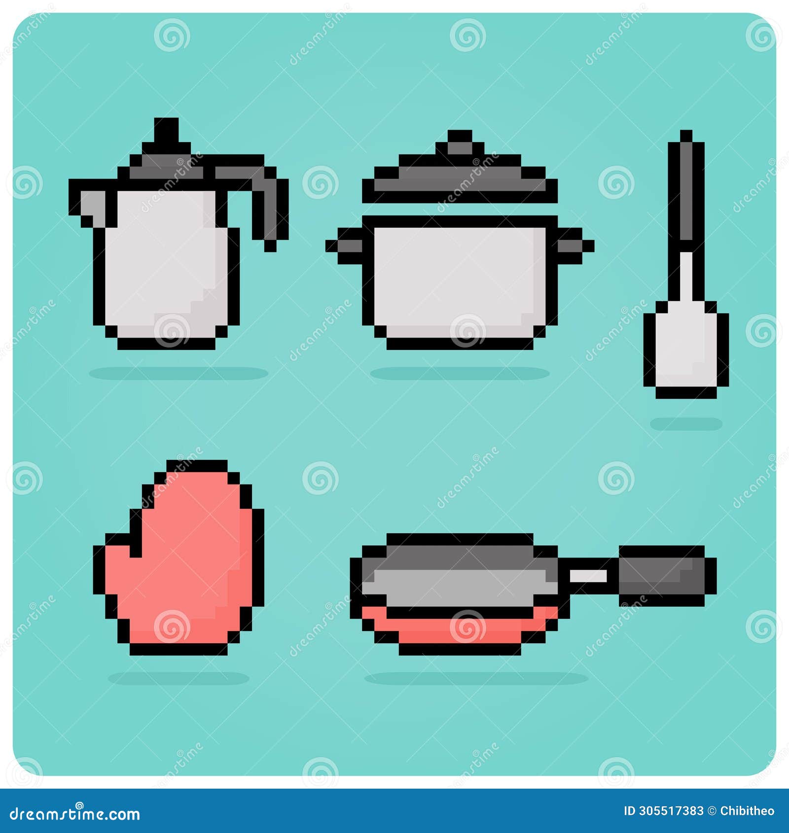 8 Bit Pixel Cooking Ware In Vector Illustrations For Game Assets ...