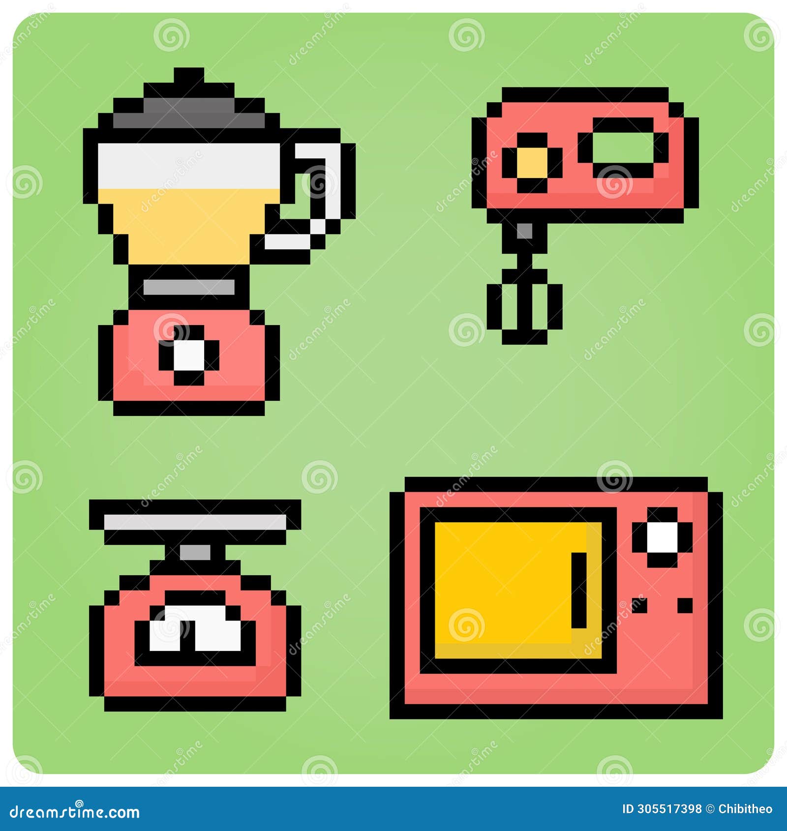 8 Bit Pixel Cooking Ware in Vector Illustrations for Game Assets Stock ...