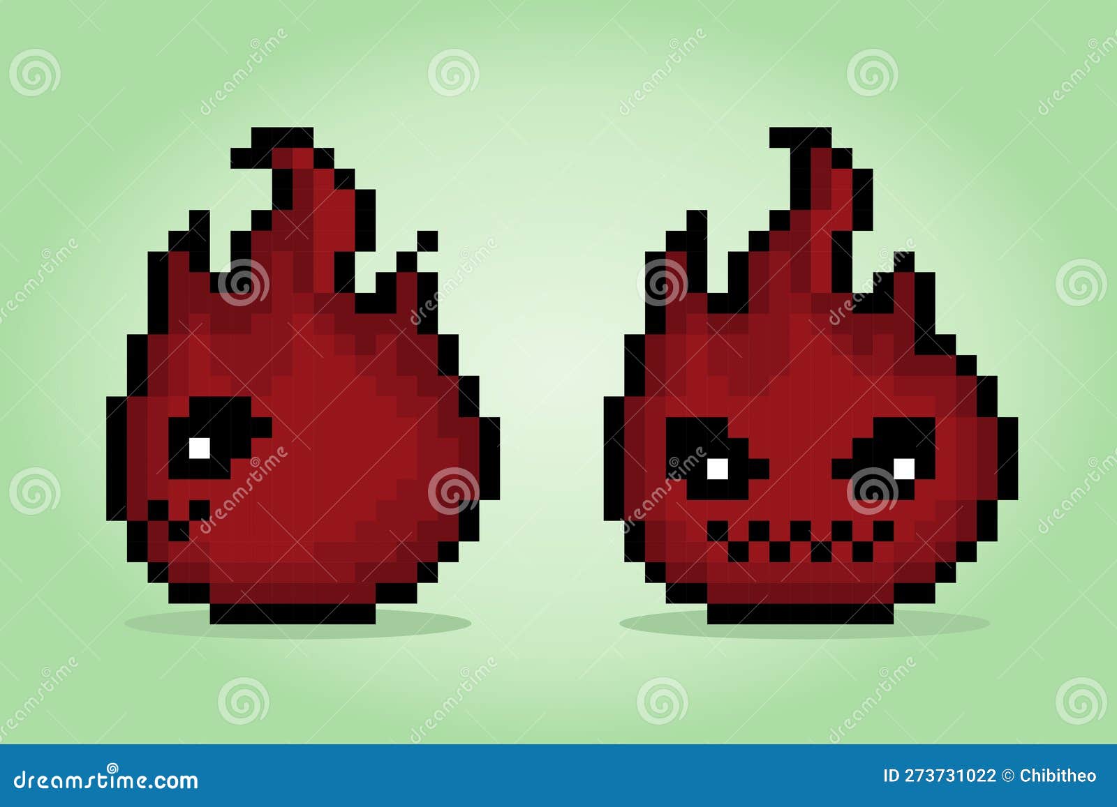 8-bit Pixel Cute Fire Monster, Cute Creature Doodle Set Stock Vector ...