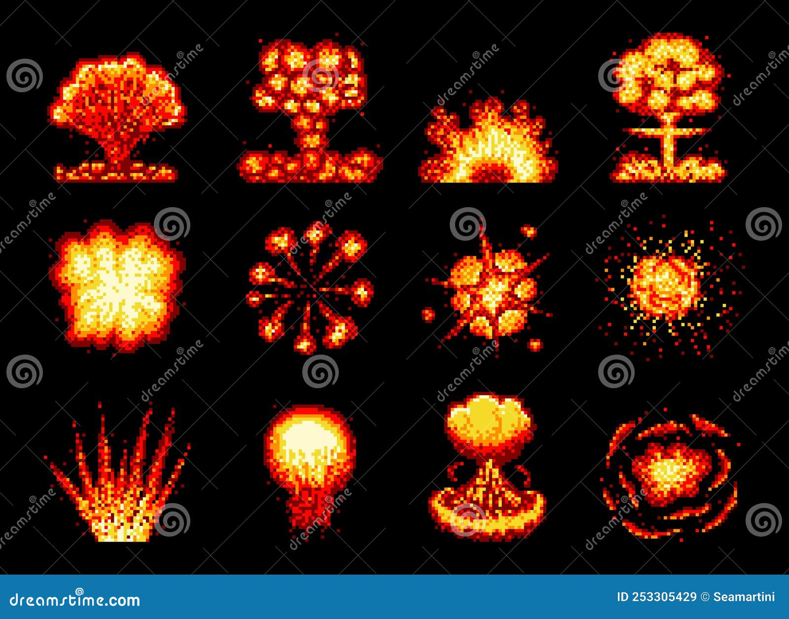 8bit Pixel Game Explosion, Fire, Burst Stock Vector - Illustration of ...