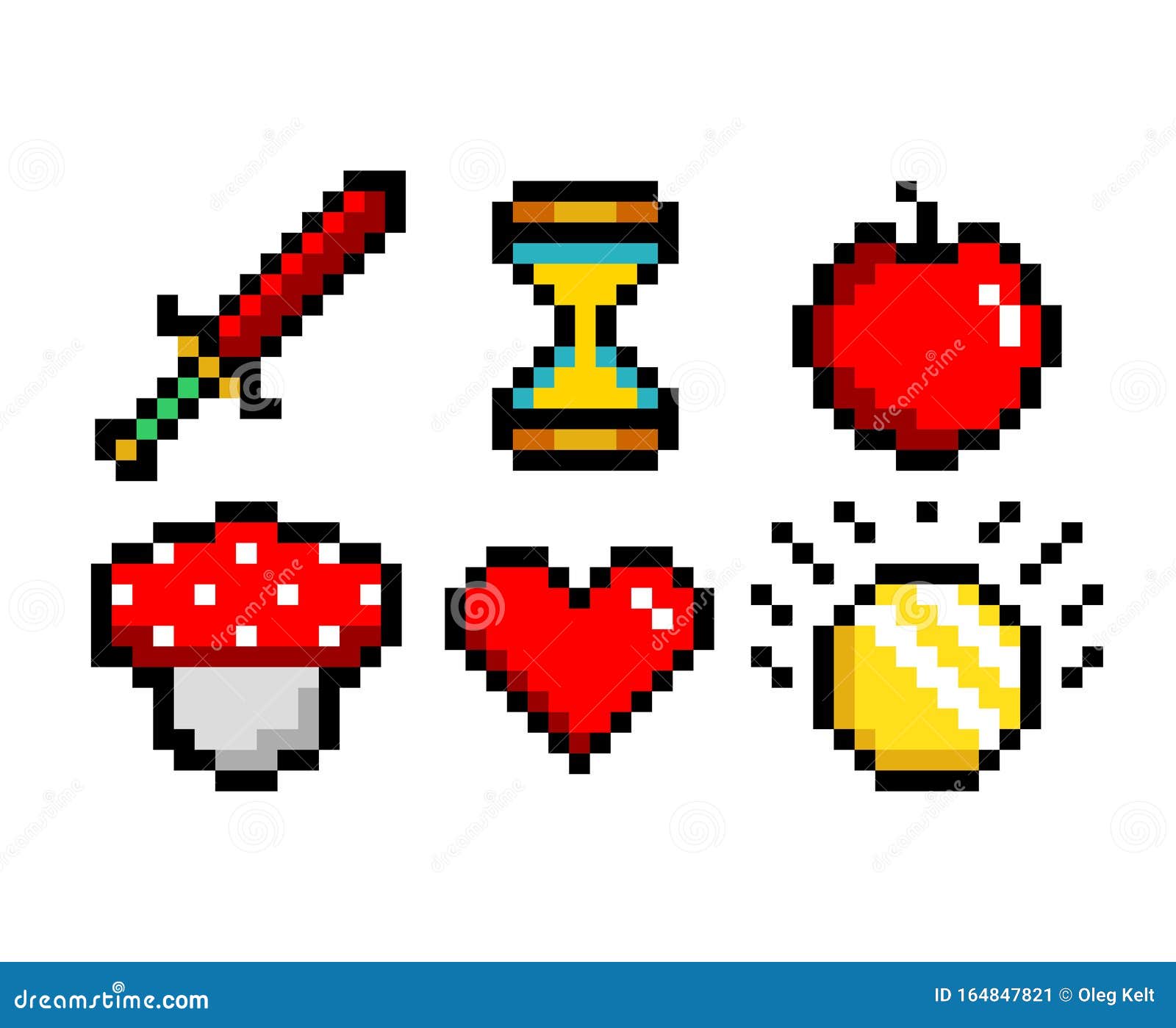 Set Of 8-bit Pixel Graphics Icons. Isolated Vector Illustration. Game ...