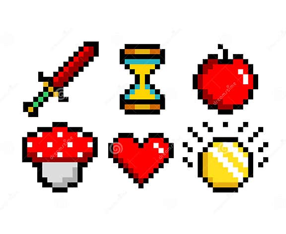 8-bit Pixel Graphics Icon Set. Game Assets Stock Illustration ...