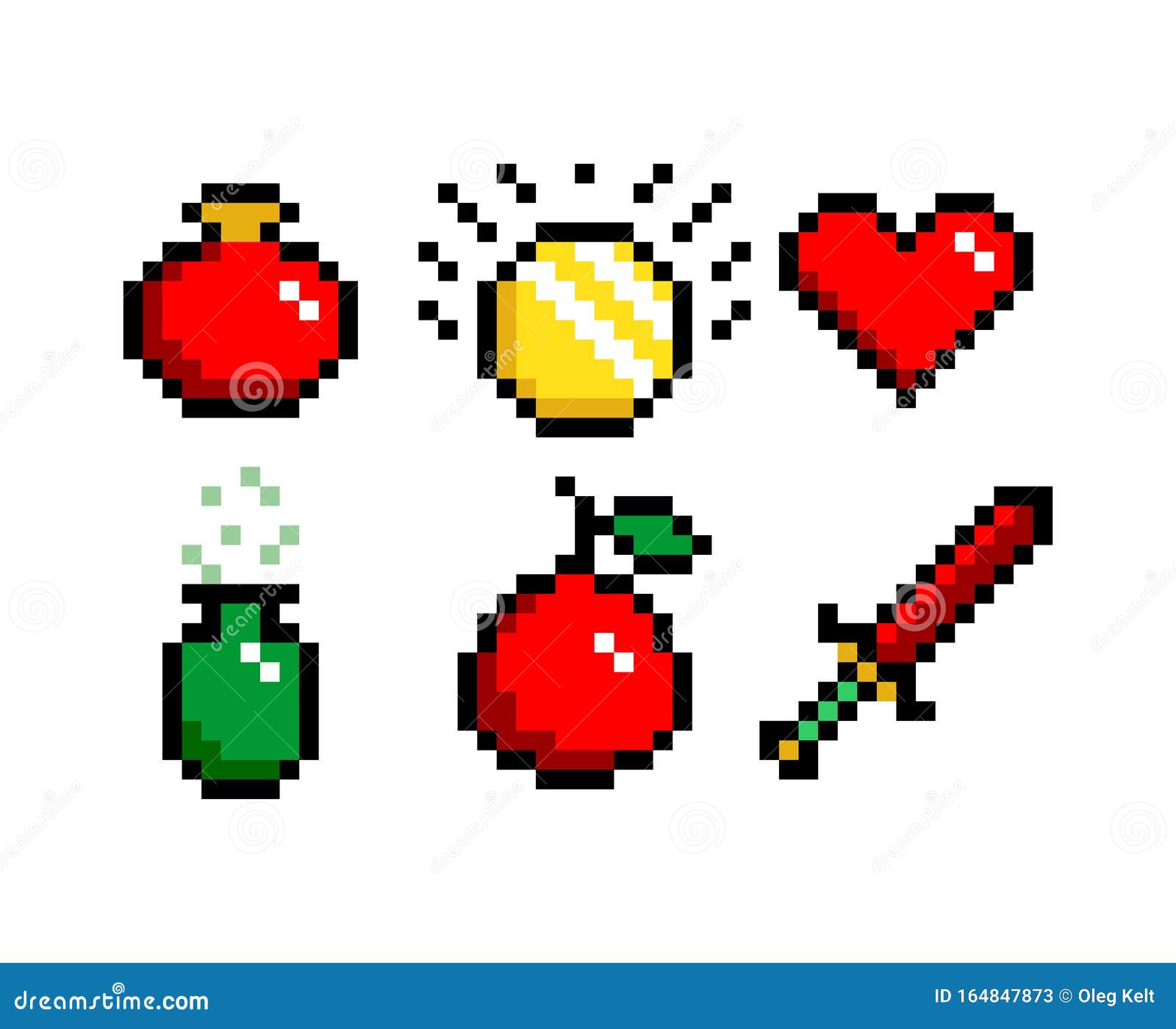 8-bit Pixel Graphics Icon Set. Potion, Sword Coin and Heart. Game ... 8-bit Pixel Graphics Icon Set. Potion, Sword Coin and Heart. Game ...