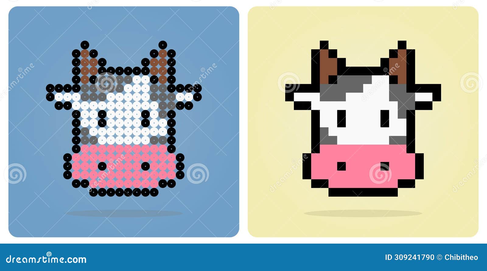 8 Bit Pixel Head of a Cow for Game Assets and Beads Pattern Stock ...