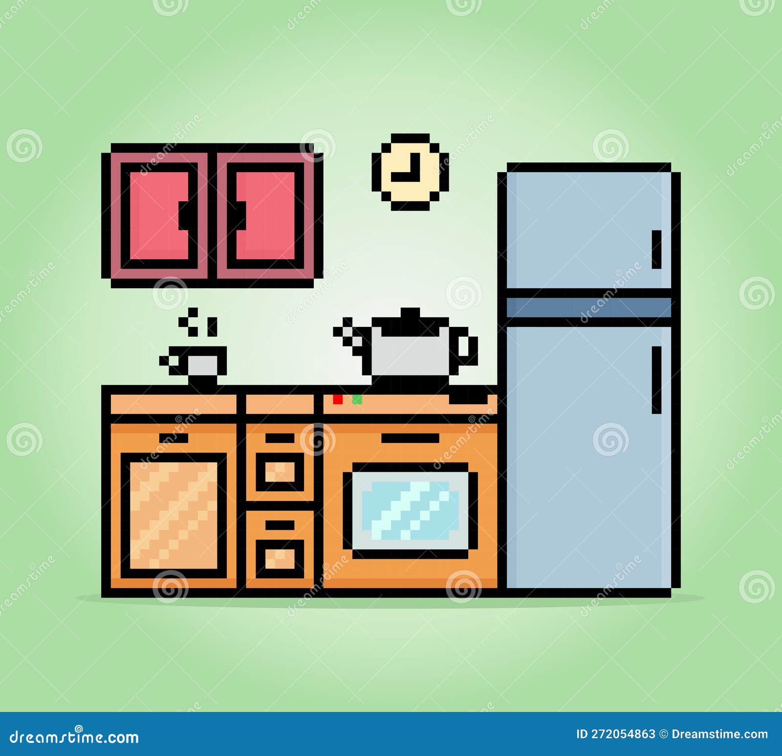 Pixel Art Kitchen Set With Stoves Refrigerators And Cabinets. Royalty ...