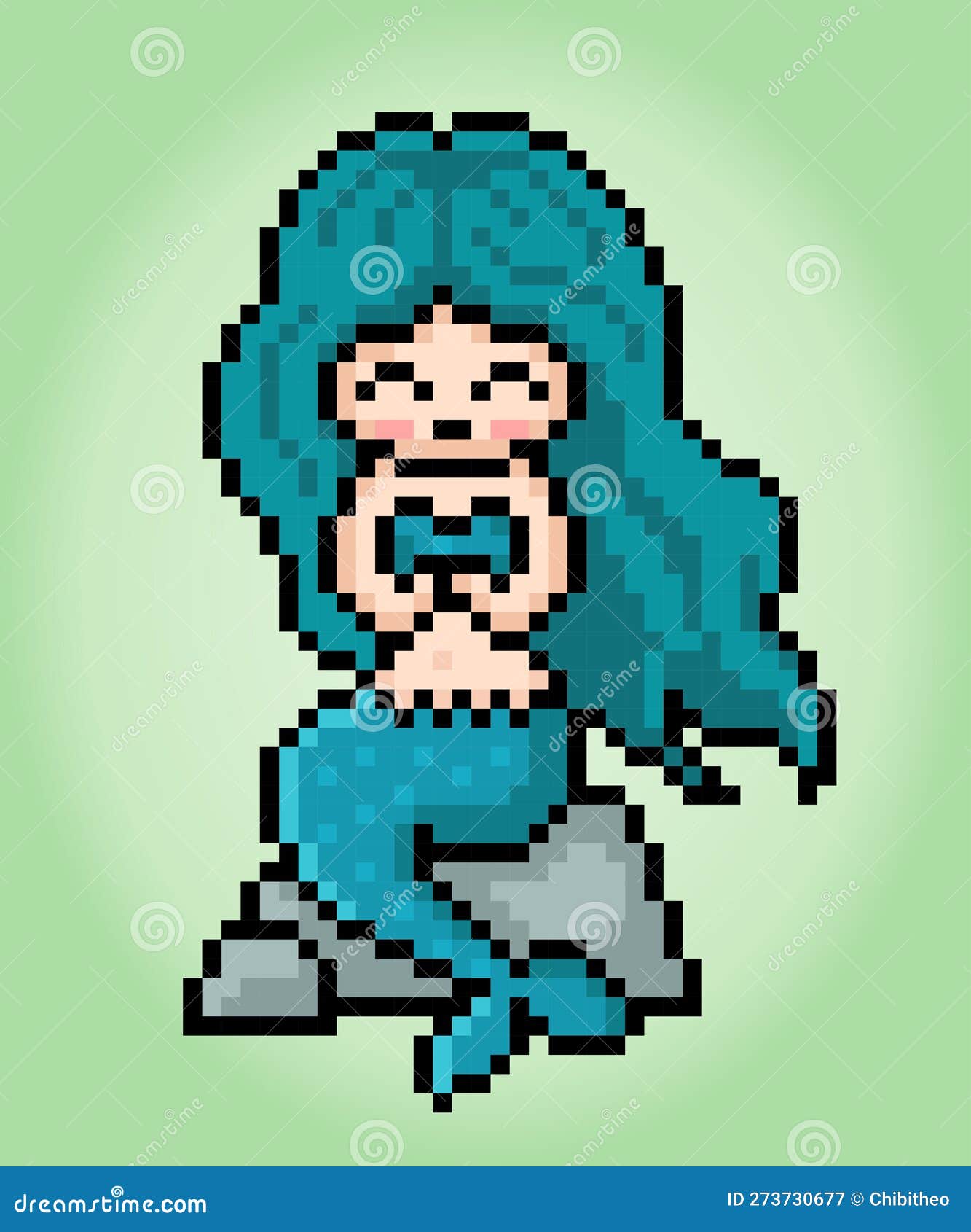 8 Bit Pixel a Mermaid Blue Haired in Vector Stock Vector - Illustration ...